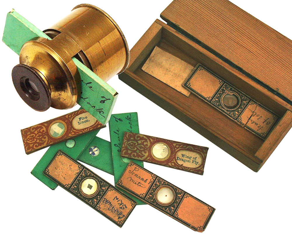 Victorian Field Pocket Microscope With Slides. - Gilai Collectibles